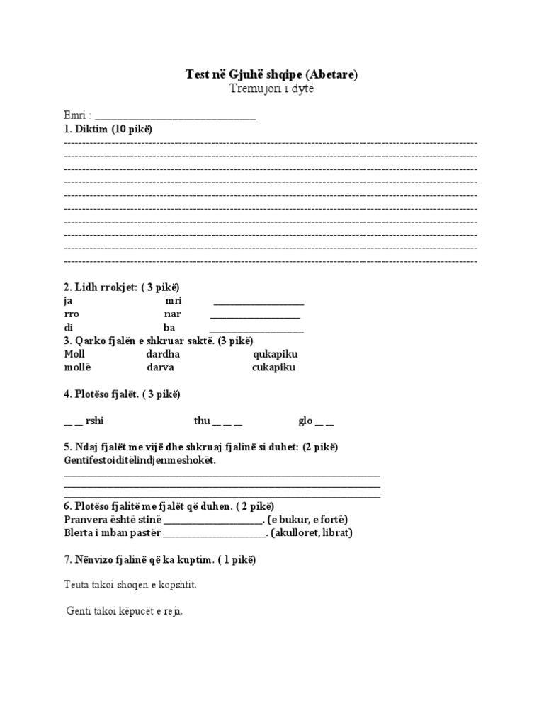 Abetare Test 2 | PDF
