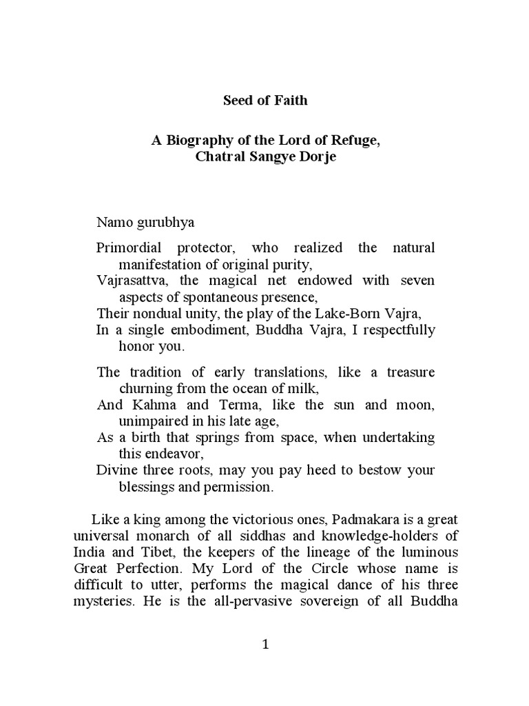 A Biography of the Lord of Refuge Chatral Sangye Dorje: Seed of Faith ...