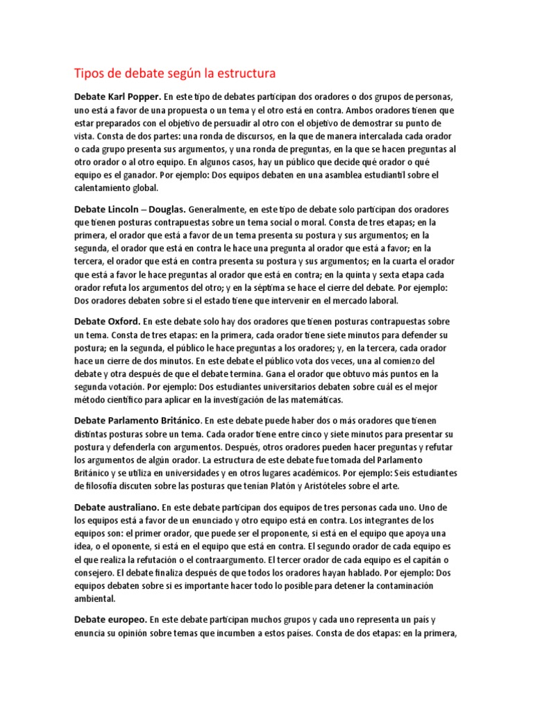 Tipos de Debate Según La Estructura | PDF