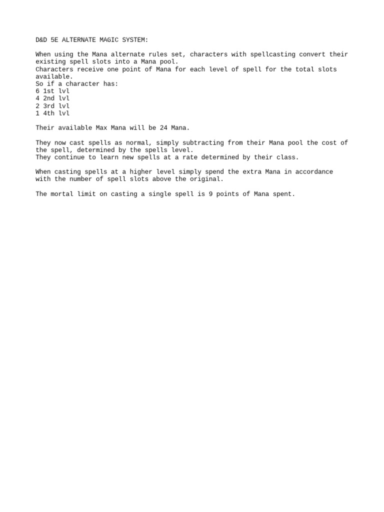 D&D 5E Mana System Explained | PDF