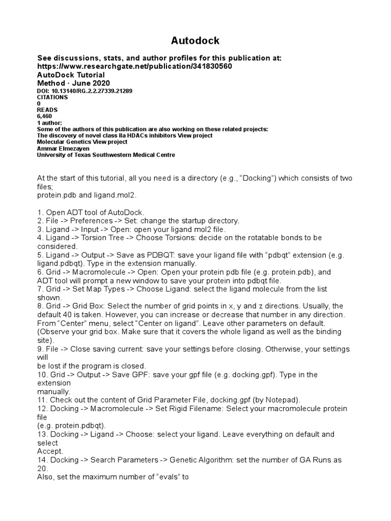 Autodock Tutorial Withoutpics Homology Model | PDF | Docking (Molecular ...