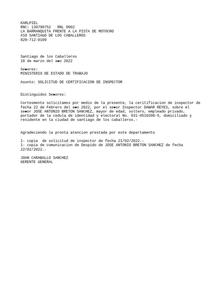 Solicitud de Inspector | PDF