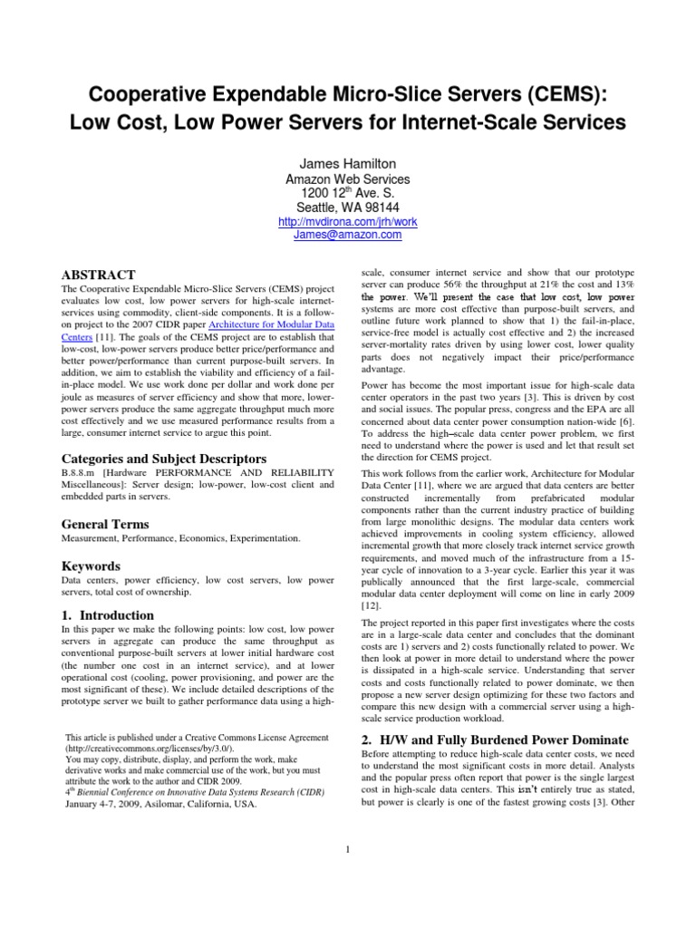 Cooperative Expendable Micro-Slice Servers (CEMS) : Low Cost, Low Power Servers For Internet ...