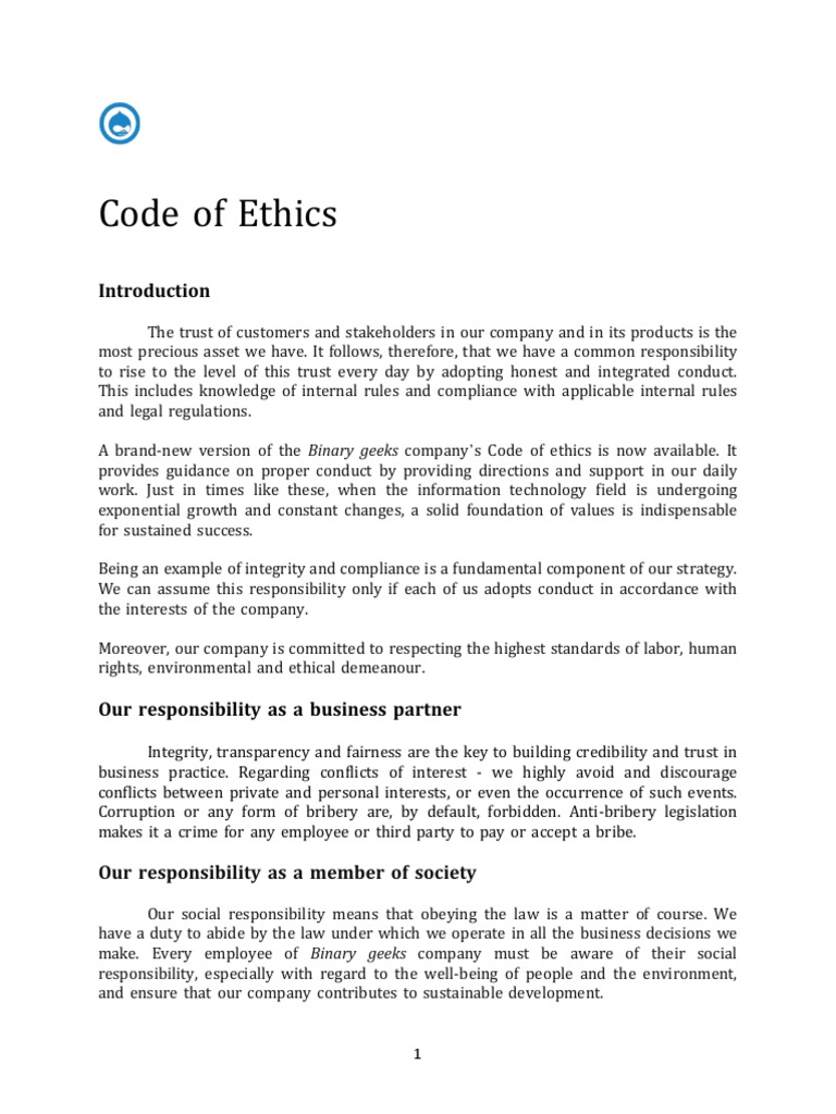 Code of Ethics | PDF | Bribery | Employment