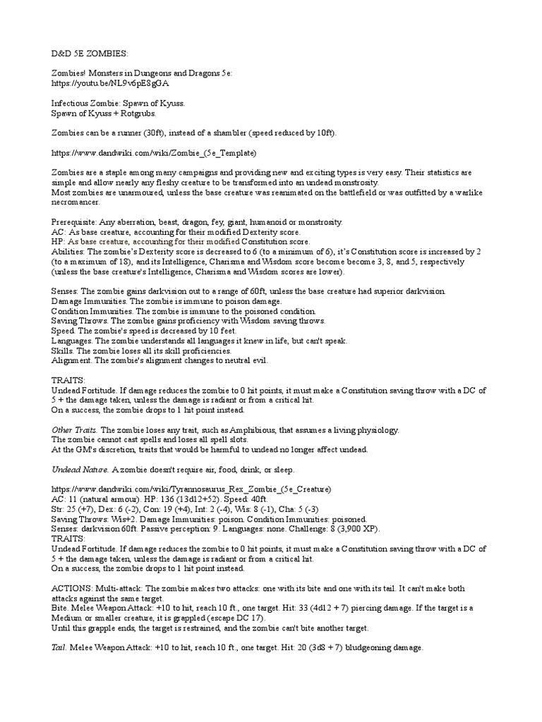 D&D 5e Zombies | Download Free PDF | Gary Gygax Games | Dungeons & Dragons
