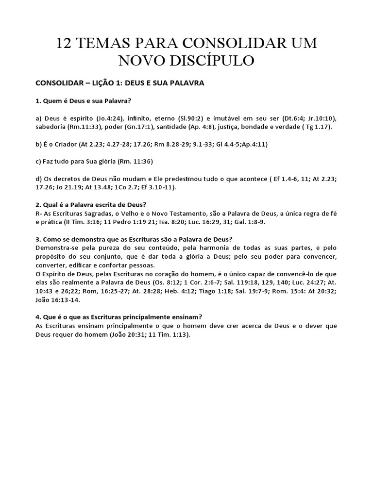 12 Temas para Consolidar Um Novo Discípulo | PDF | Eucaristia | Jesus