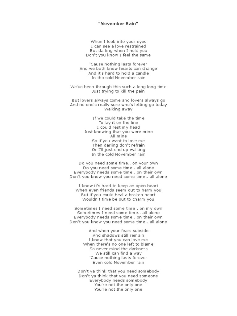 Lyrics of "November Rain" Song | PDF | Art | Poetry