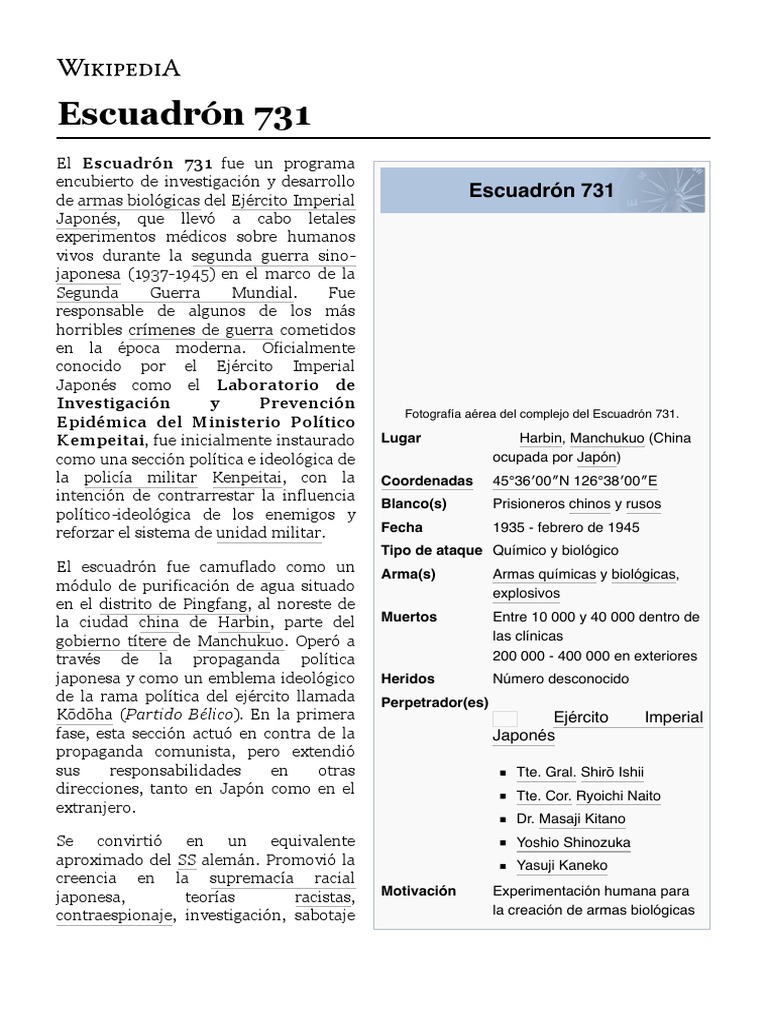 Escuadrón 731 - Wikipedia, La Enciclopedia Libre | PDF