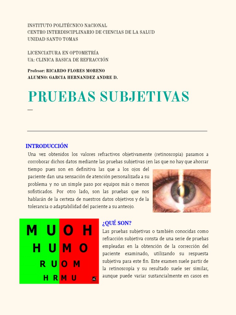 Pruebas Subjetivas | PDF | Optometría | Óptica