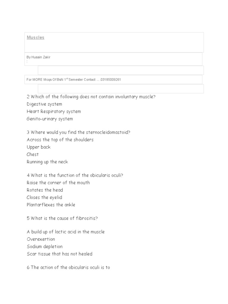 Muscular System MCQs and Answers | PDF | Anatomical Terms Of Motion ...