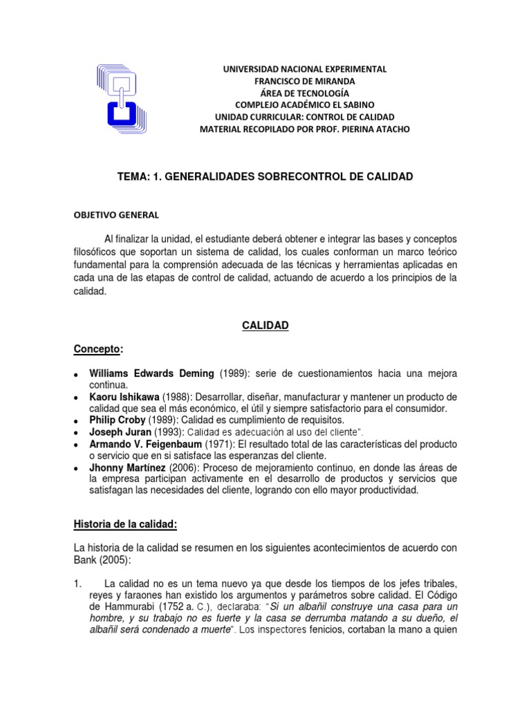 Generalidades del Control de Calidad | PDF | Calidad (comercial ...
