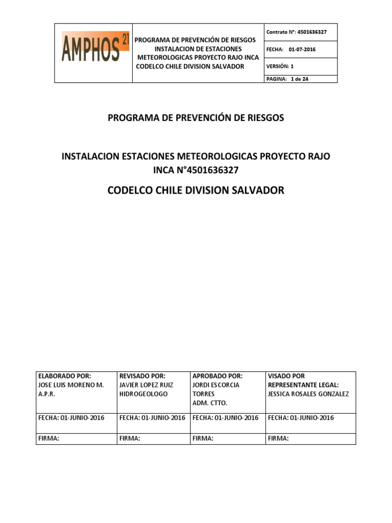 Modelo - Programa de Prevención de Riesgos - Sigo | PDF | Seguridad y salud ocupacional | La ...