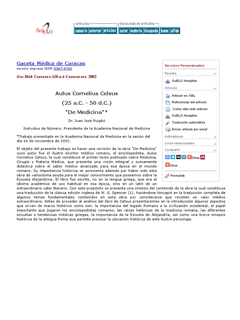Aulus Cornelius Celsus (25 A.C. - 50 D.C.) "De Medicina" | PDF ...
