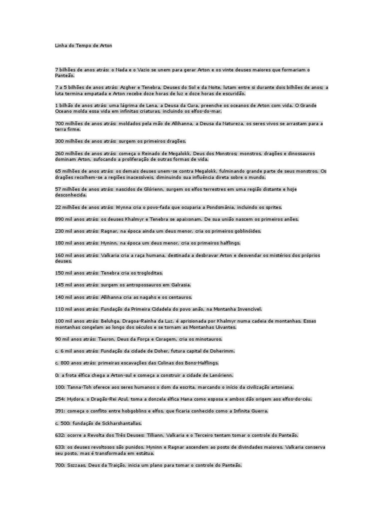 Linha Do Tempo de Arton | PDF | Anão (Terra Média)