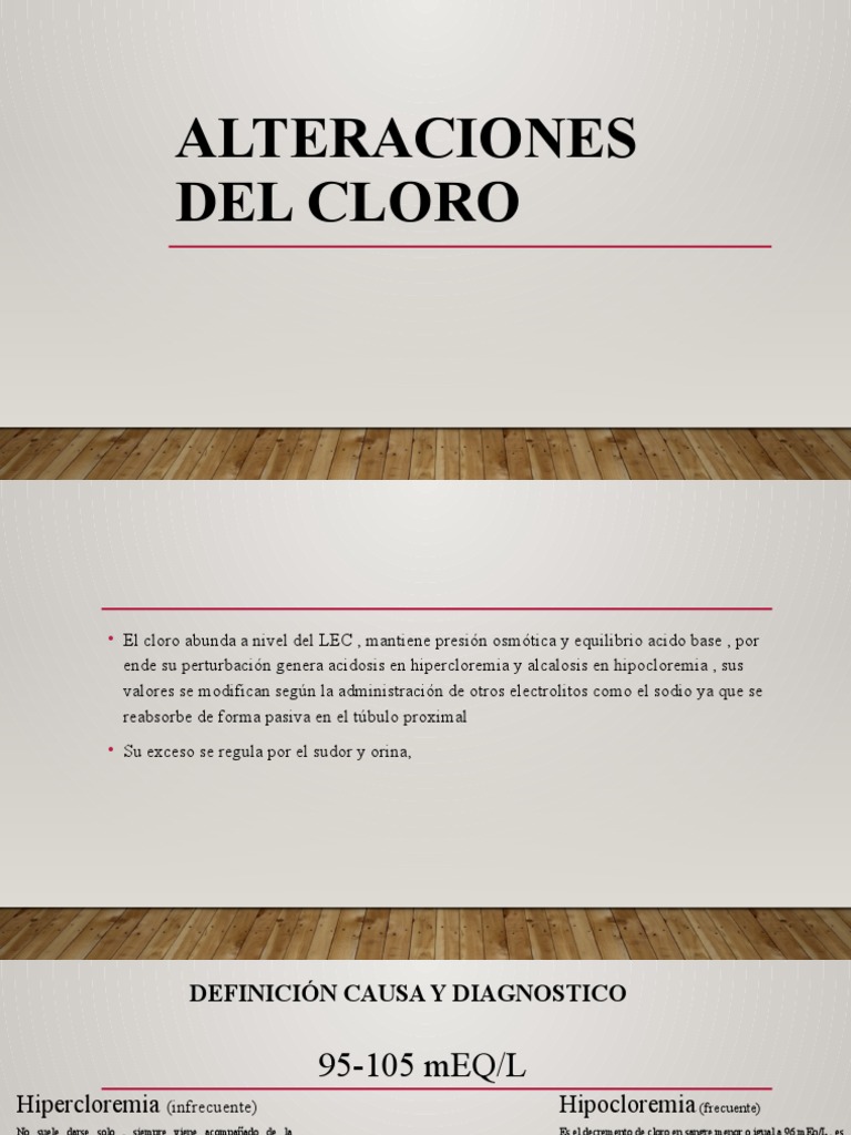 Trastornos del Cloro: Hipocloremia y Hipercloremia | PDF | Cloro ...