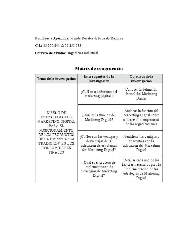 Matriz de Congruencia y de Justificación de La Investigación | PDF ...