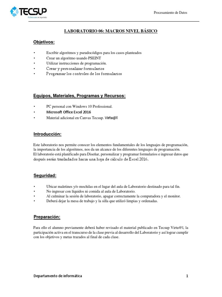 c21 1f Miranada Barrientos Anthony Lab6 | PDF | Algoritmos | Microsoft Excel
