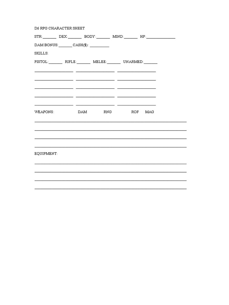 Character Attributes and Abilities: A D6 RPG Character Sheet | PDF