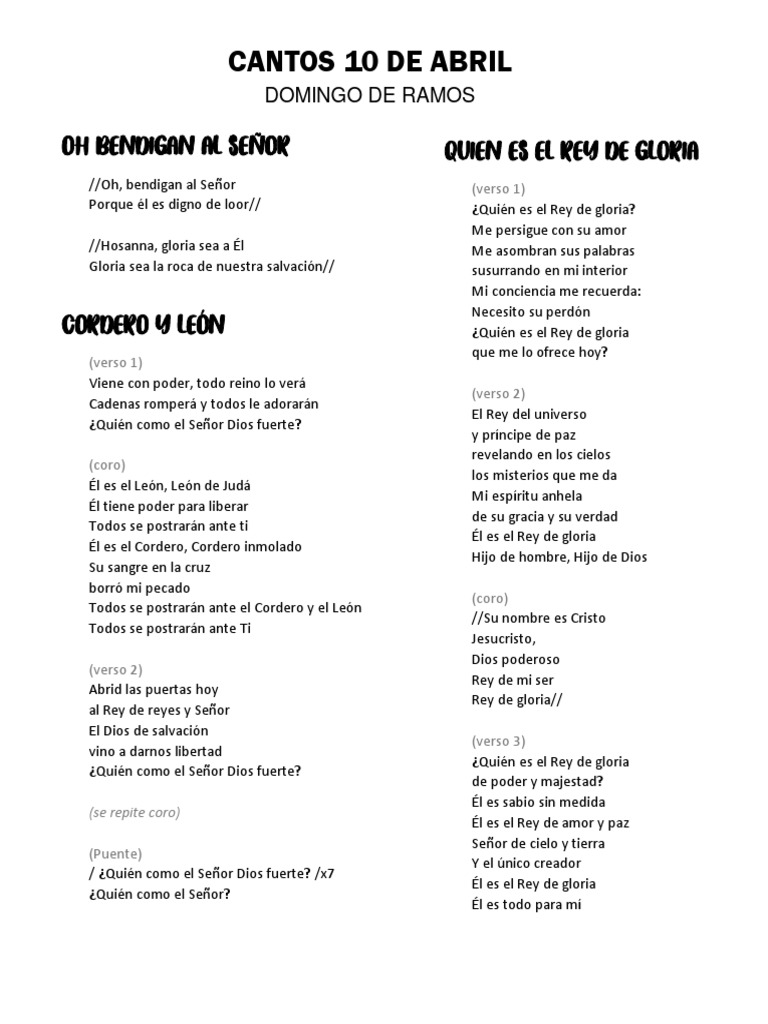 Cantos 10 de Abril | PDF | Cordero de Dios | Salvación