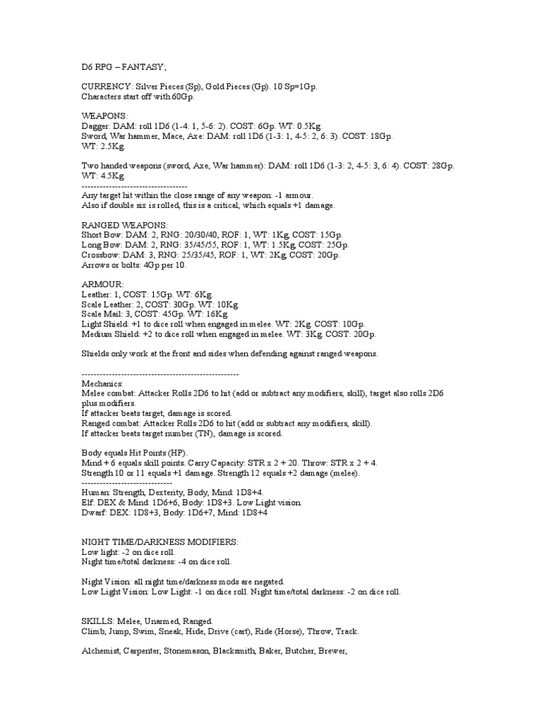 D6 RPG Fantasy | PDF | Shield