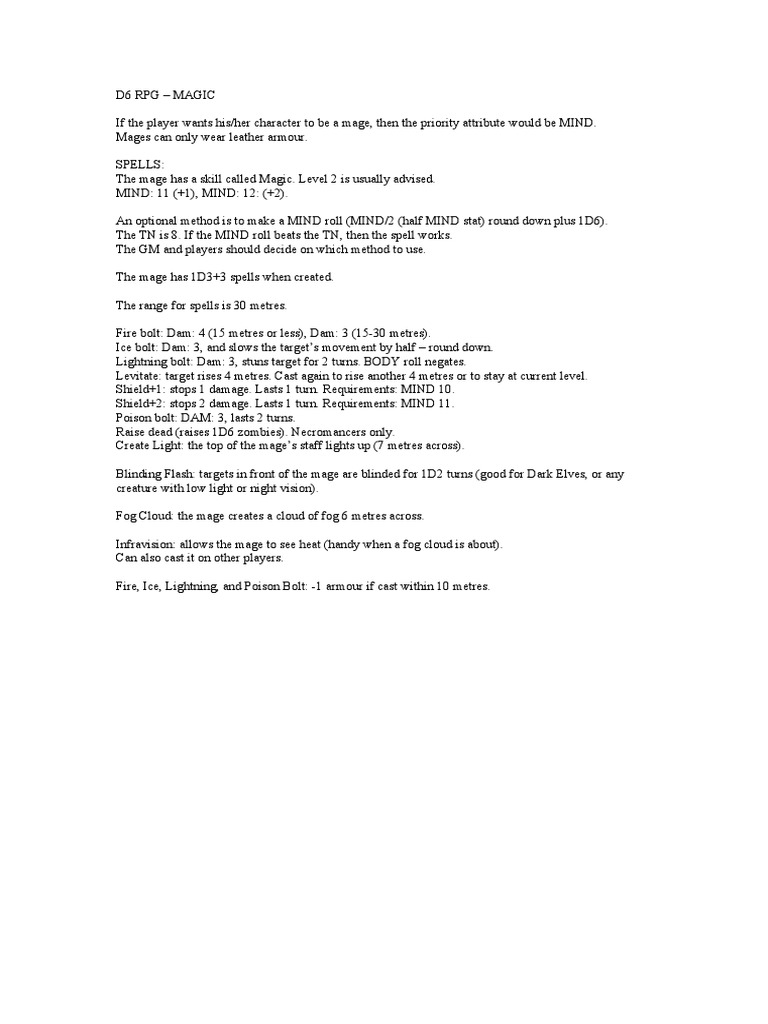 D6 RPG Fantasy Magic | PDF