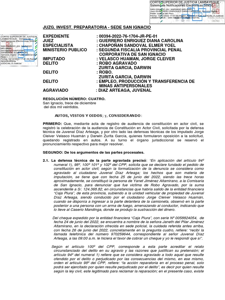 Exp. 00394-2022-76-1704-JR-PE-01 - Resolución - 34824-2022 | PDF | Ley procesal | Derecho penal