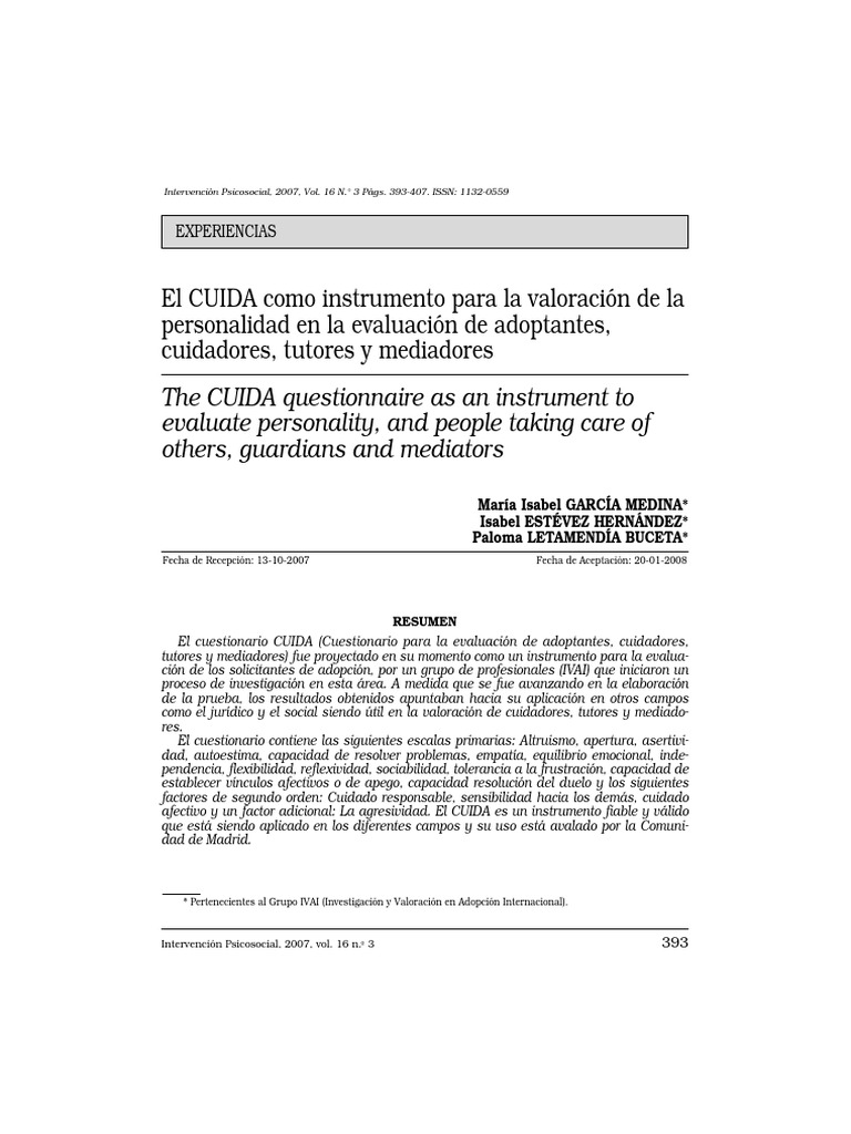 Prueba CUIDA | PDF | Burnout ocupacional | Adopción