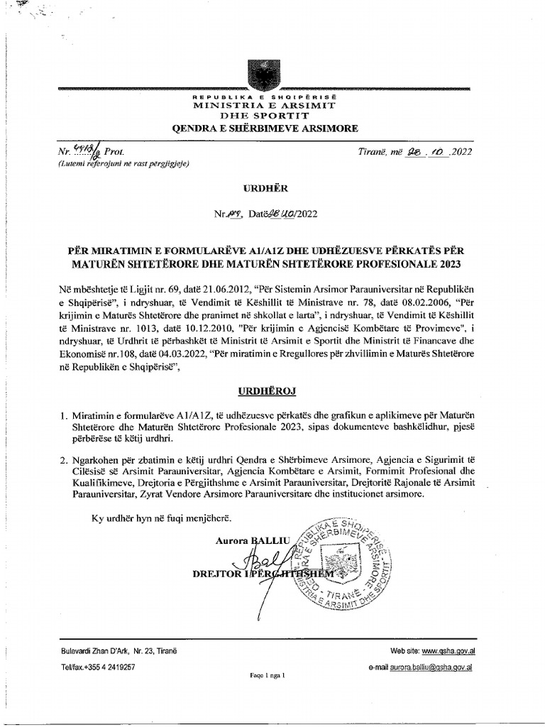Urdher Per Miratimin Formulareve Dhe Udhezuesve 2023 | PDF