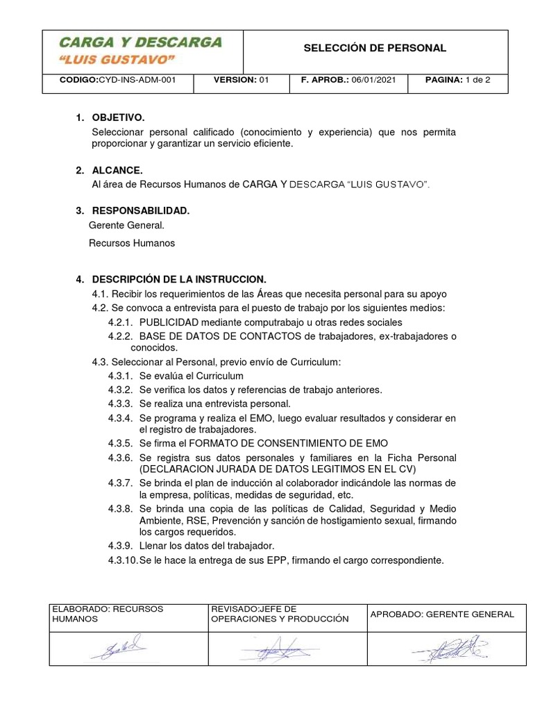 Procedimiento de Seleccion de Personal | PDF | Gestión de recursos humanos | Informática