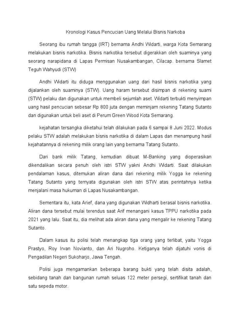 Kronologi Kasus Pencucian Uang Melalui Bisnis Narkoba Pdf