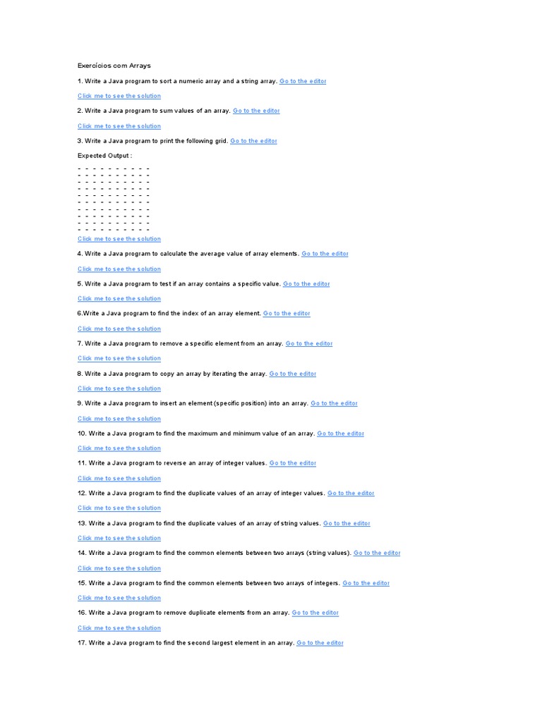 2-Lista de Exercícios Arrays | PDF | Matrix (Mathematics) | Array Data Structure