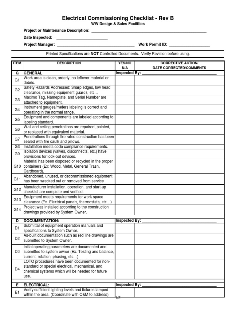 Electrical Commissioning Checklist | PDF | Electricity | Manufactured Goods