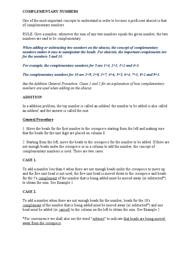 Section Four. Complementary Numbers | PDF | Subtraction | Arithmetic