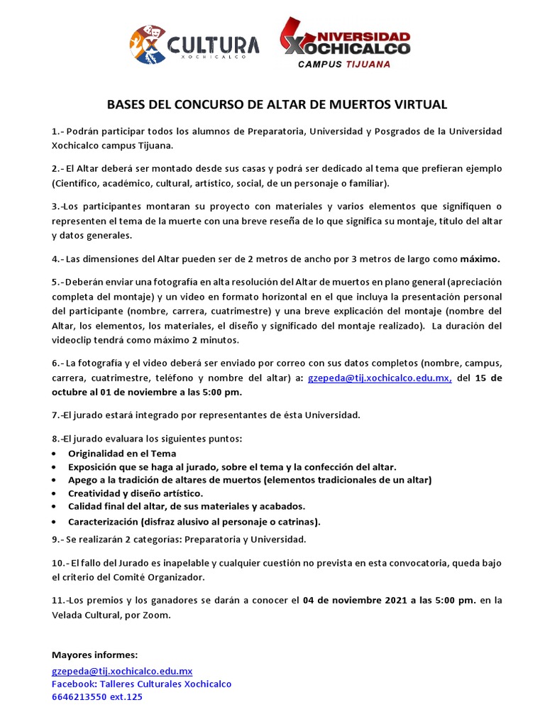 Bases Concurso Altar de Muertos Virtual | PDF
