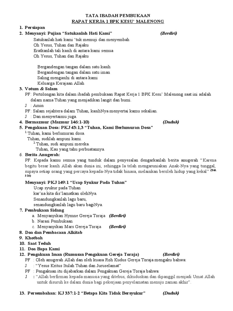 Tata Ibadah Pembukaan RAKER 1 Kes-Mal | PDF | Agama & Spiritualitas