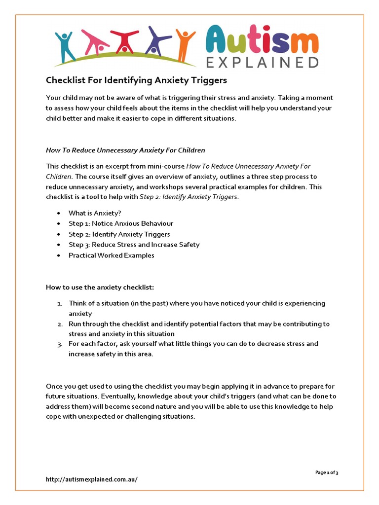 Checklist of Anxiety Triggers | PDF | Anxiety | Psychology