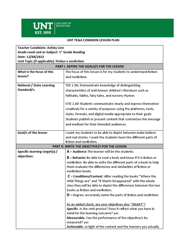 Tea Common Lesson Plan Ltec | PDF | Educational Assessment ...
