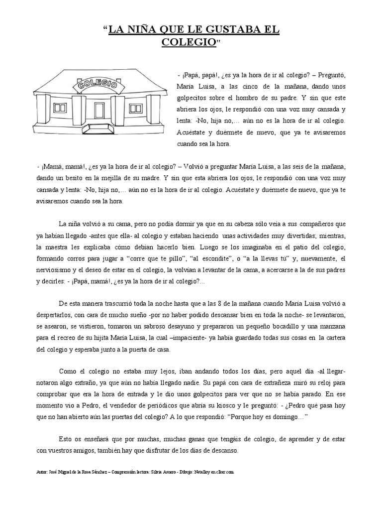 La Niña Que Le Gustaba El Colegio | PDF