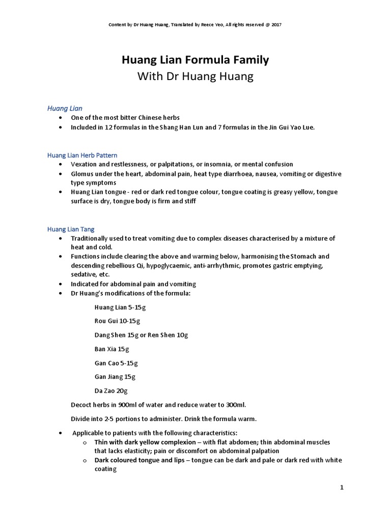 Huang Huang Jing Fang Huang Lian Notes | PDF | Wellness | Lifestyle