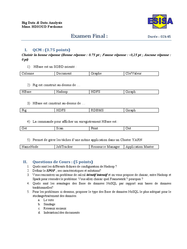 Exam Final-Big Data | PDF | Apache Hadoop | NoSQL