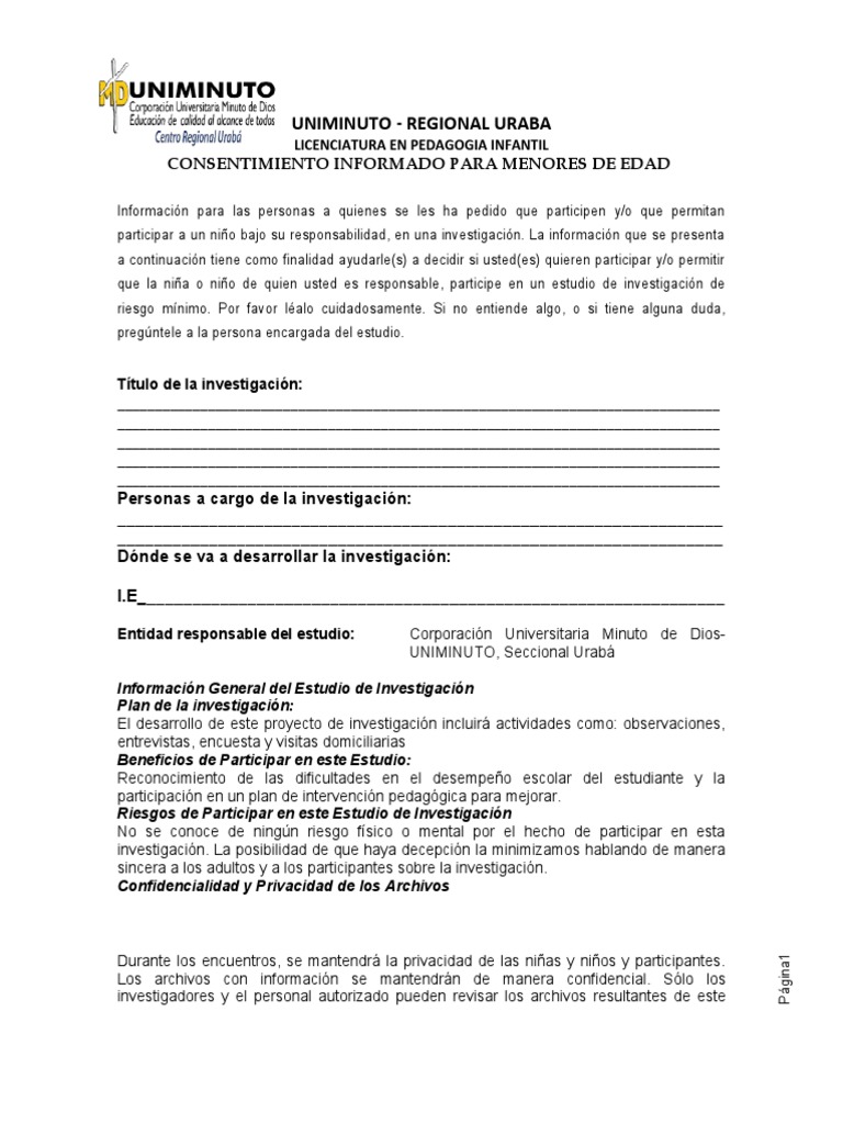Consentimiento Informado para Menores de Edad | PDF | Consentimiento ...