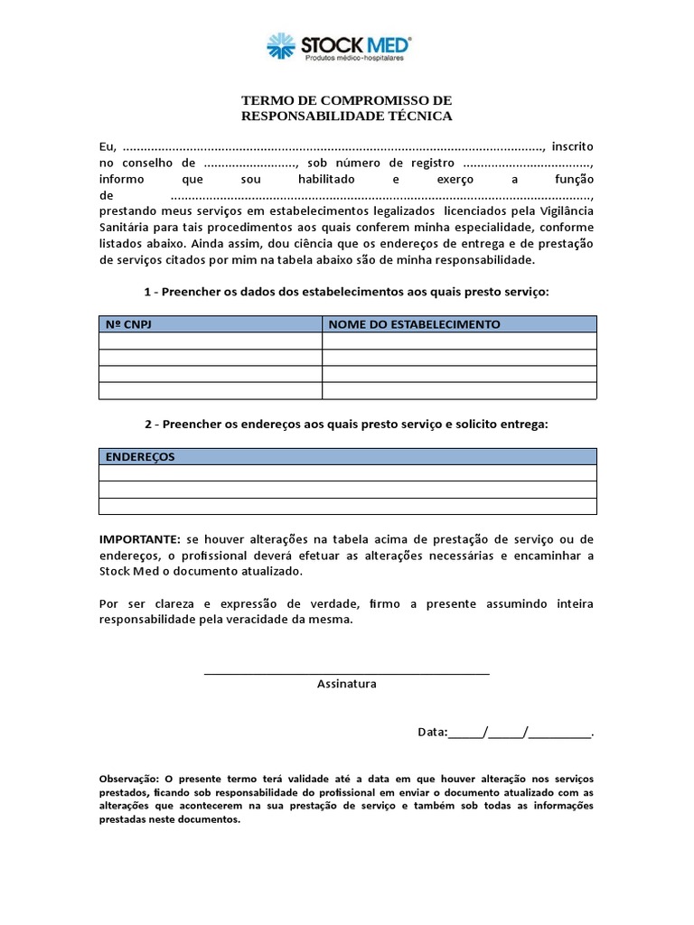 Termo de Compromisso e Responsabilidade Técnica | PDF