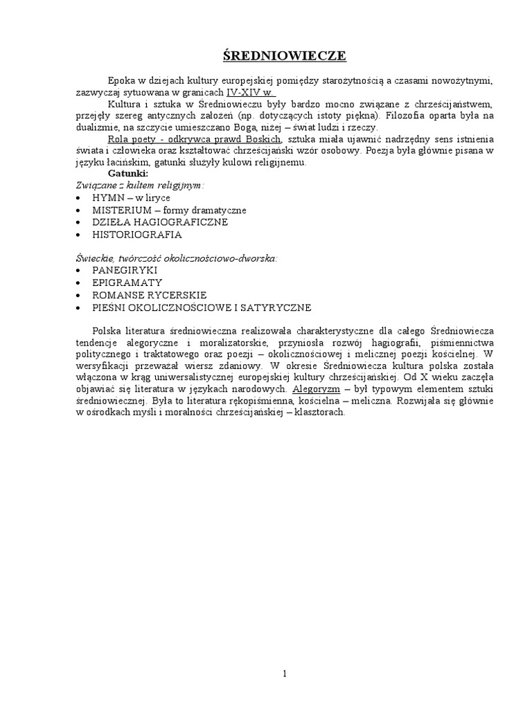 Epoki Literackie I Gatunki | PDF