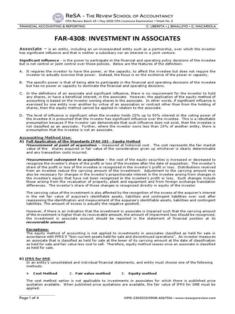 Equity Method for Associates in IFRS | PDF | Equity (Finance) | Fair Value