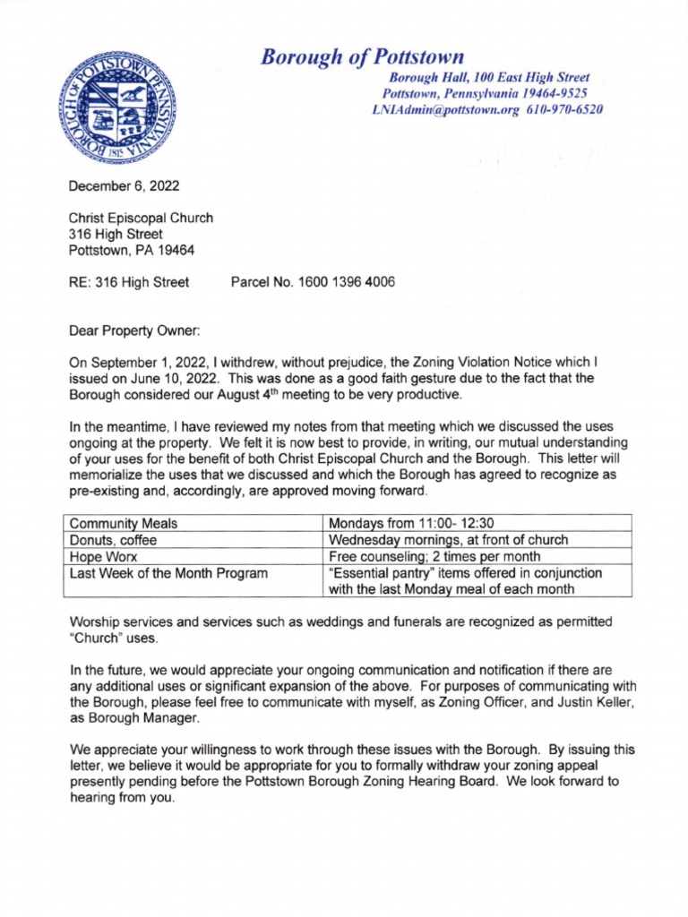 Christ Episcopal Church Letter | PDF