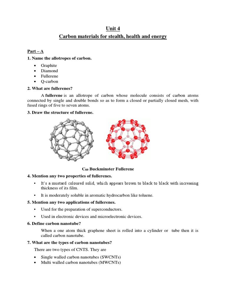 Unit 4 Carbon Materials Fo Stealth, Health and Energy Notes | Download ...