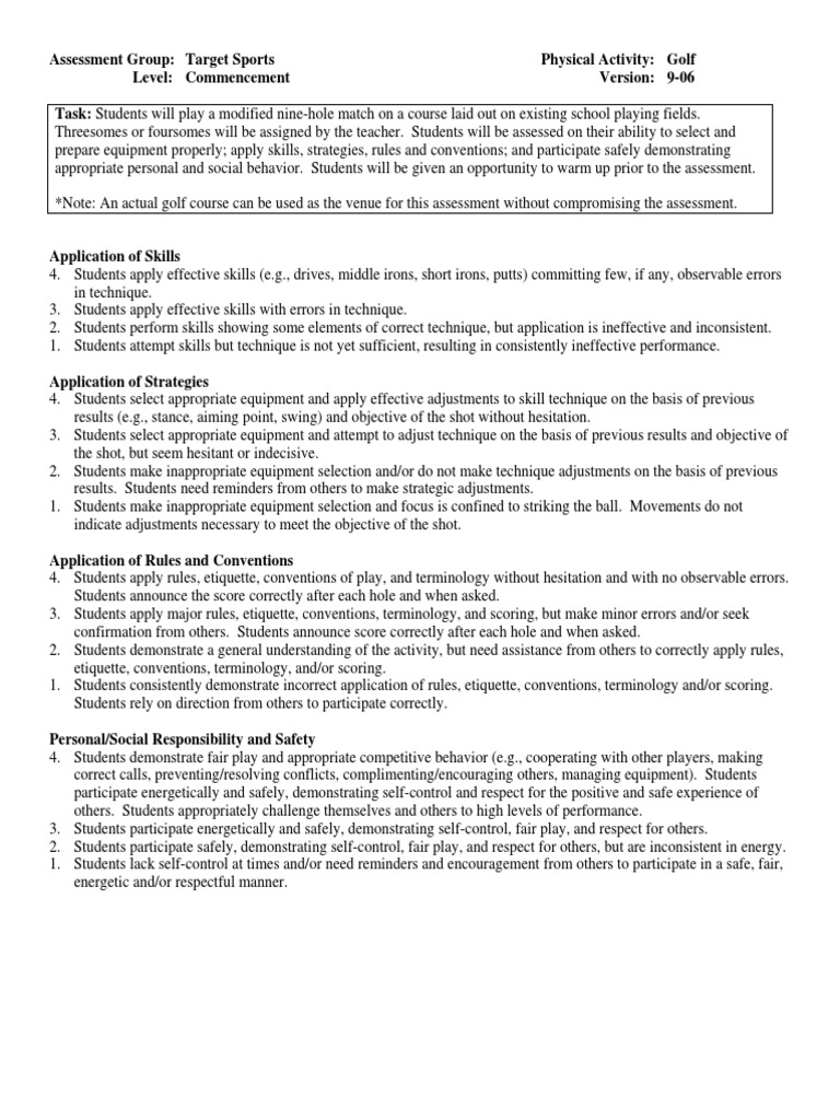 HB Disc Golf Skill Assessment Golf | PDF | Etiquette | Cognitive Science