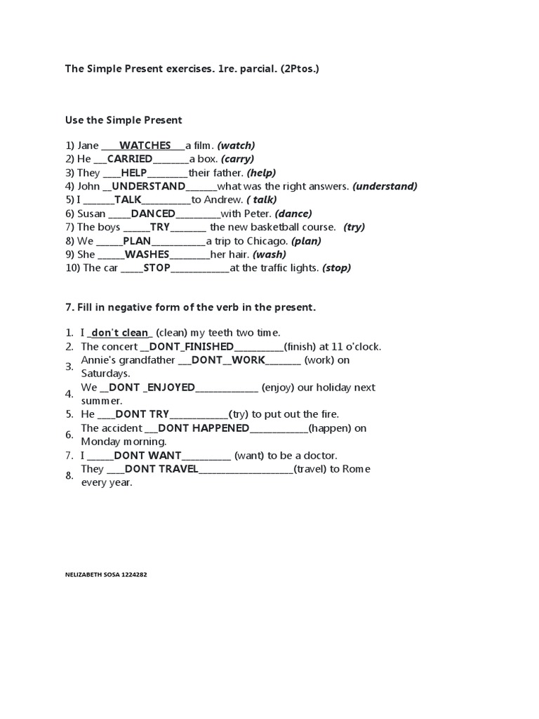 The Simple Present Exercises | PDF