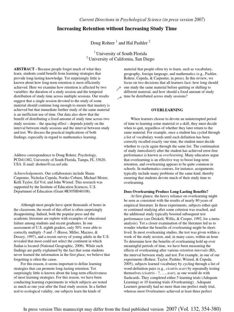 Enhancing Retention Through Study Strategies | PDF | Learning | Experiment