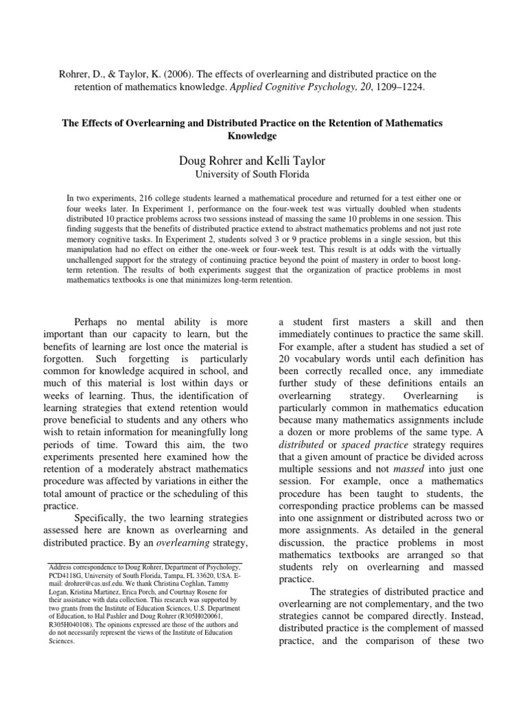 Grande The Effects of Overlearning and Distributed Practice On The Retention of Mathematics ...